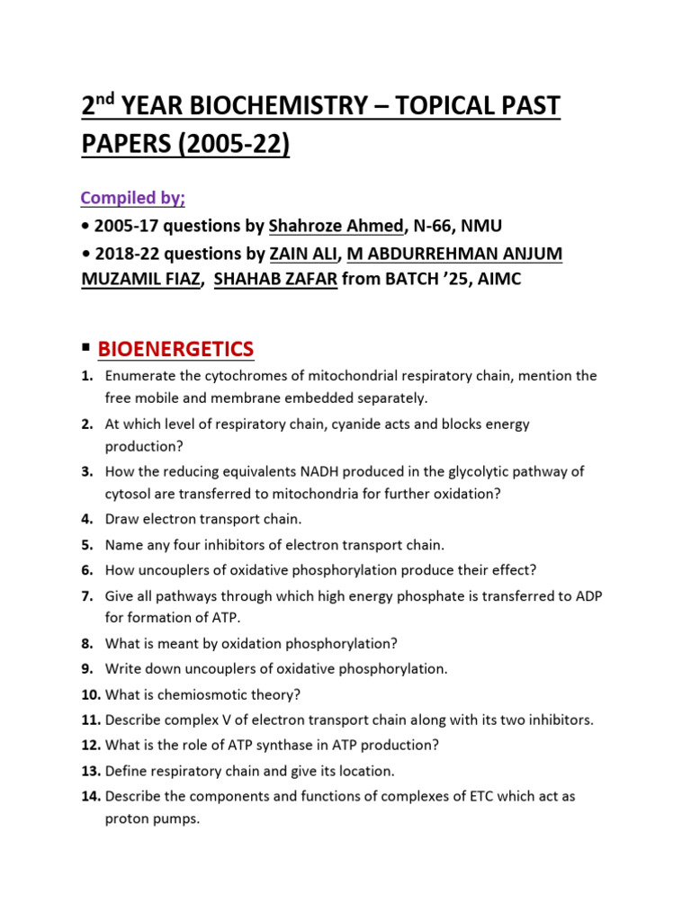 Biochemistry 2nd Year Topical Past Papers 2005-22 | PDF | Lipoprotein ...