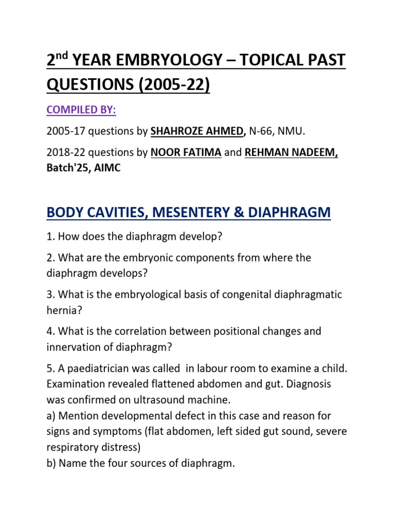 Embryology MCQs for Medical Students | PDF | Heart | Aorta
