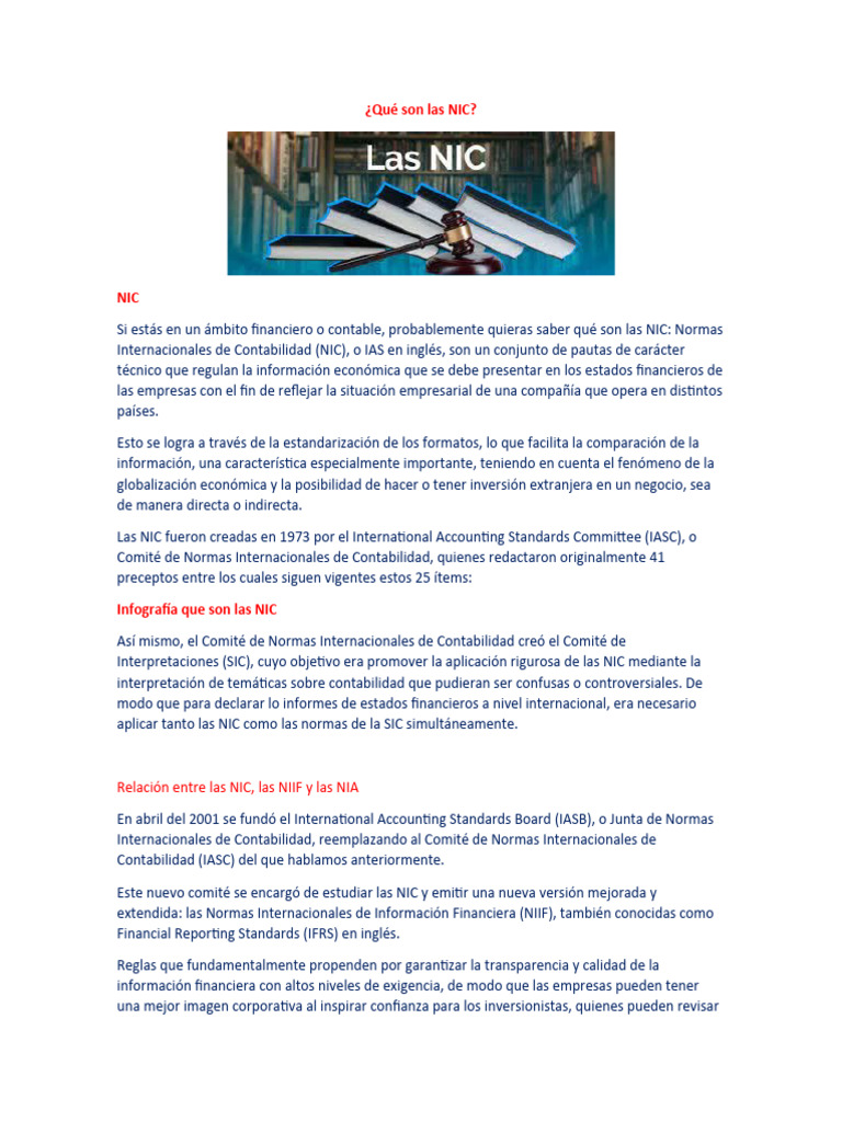 Definición y Función de las NIC | PDF | normas internacionales de ...