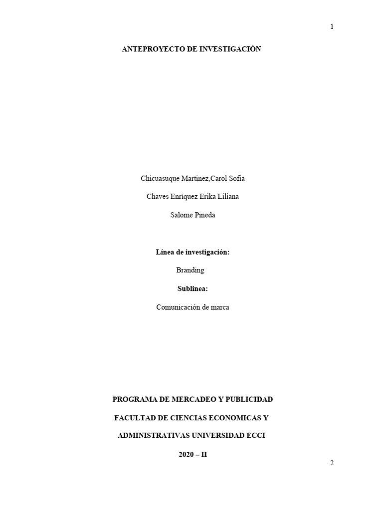Anteproyecto - Sofia, Salome, Erika | PDF | Marca | Marketing