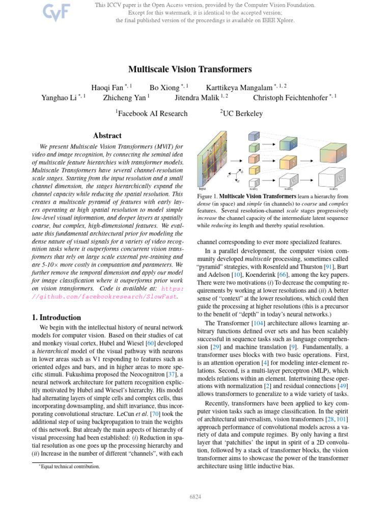 Multiscale Vision Transformers for Video Recognition | PDF | Computer Vision | Artificial ...