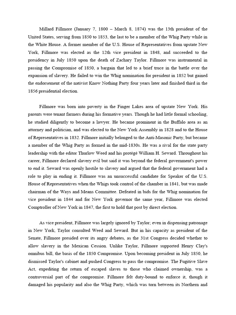 Millard Fillmore | PDF | Whig Party (United States) | Government