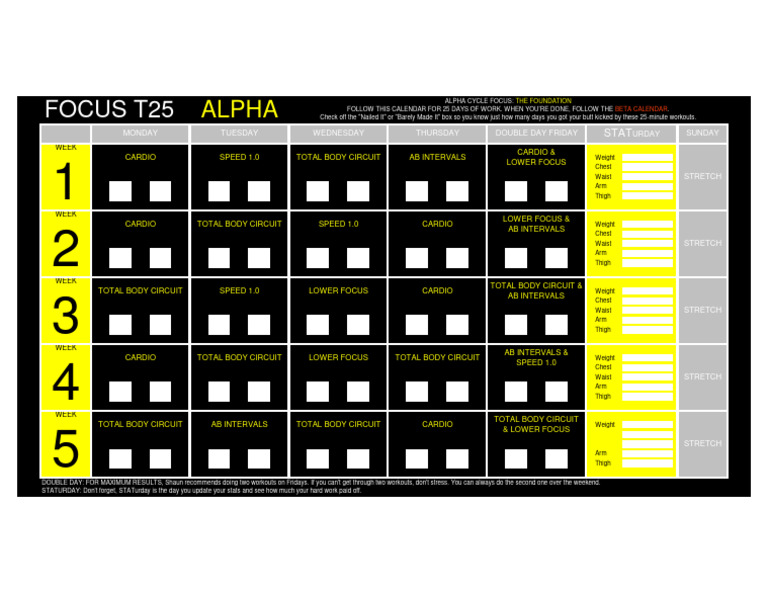Focus T25 Alpha Workout Calendar | PDF