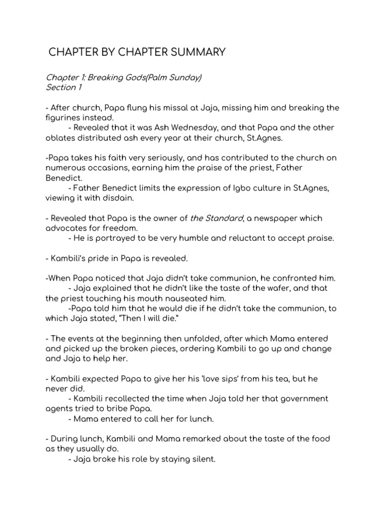 Purple Hibiscus: Chapter Summaries | PDF | Art | Mystery, Thriller ...