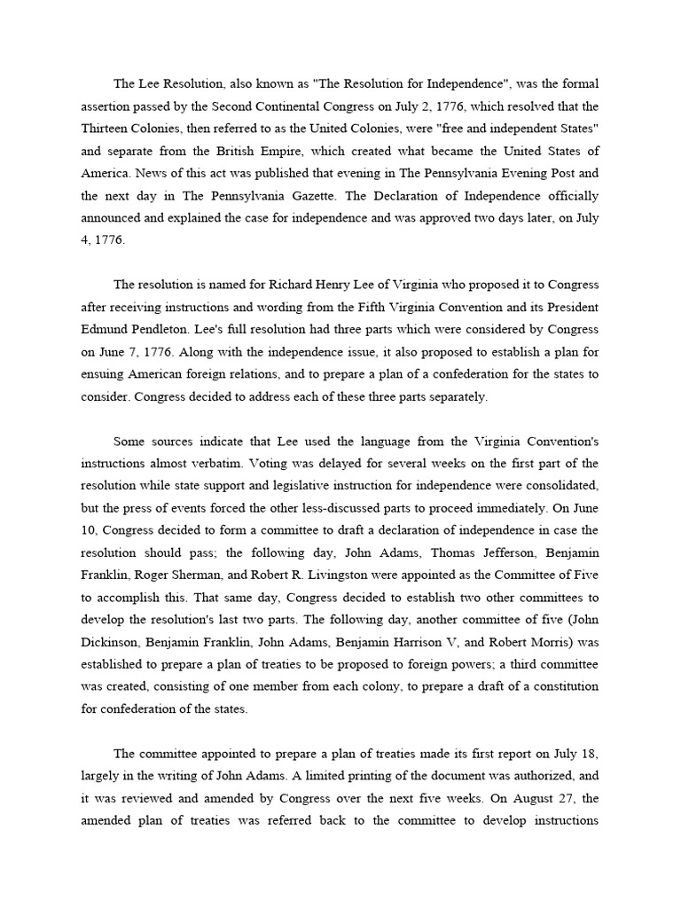 Lee Resolution | PDF | Document | American Political Philosophy Literature