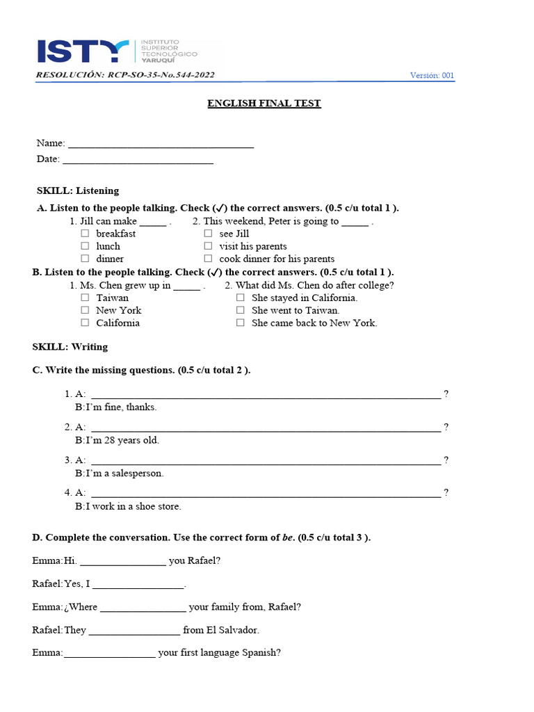 English Final Test Intro B | PDF | Fluency | Cognitive Science