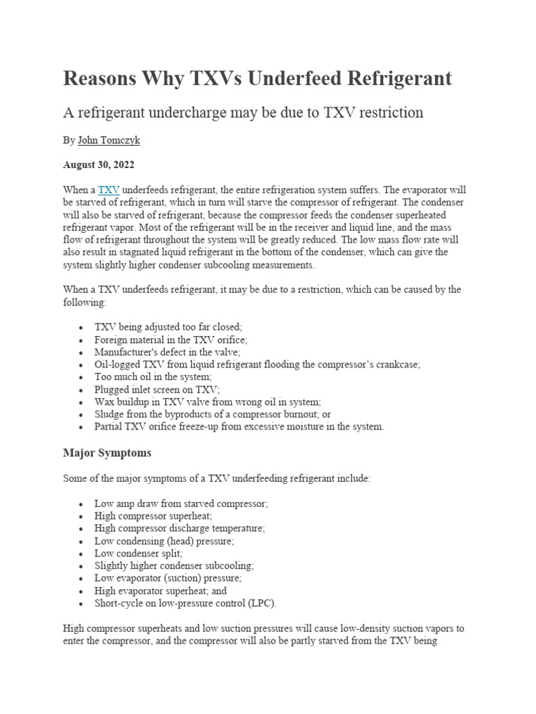 Reasons Why TXVs Underfeed Refrigerant | PDF | Liquids | Physical ...