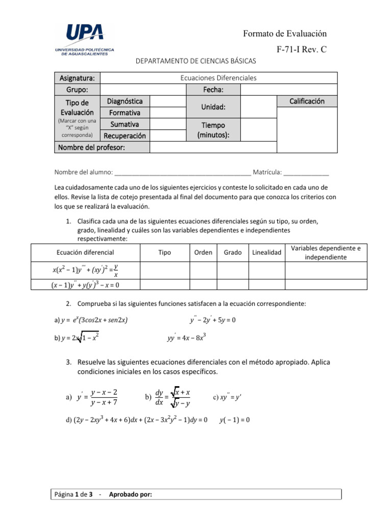 Examen Sumativo UA - AERO 3A | PDF | Ecuaciones | Ecuaciones diferenciales
