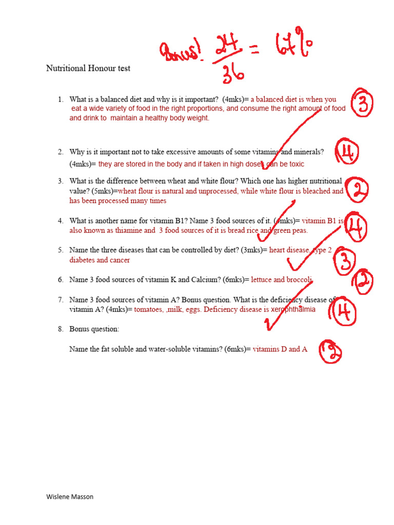 Nutritional Honour Test - Wislene Masson | PDF
