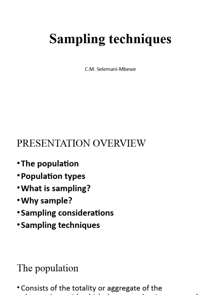 Lecture 9 Sampling Techniques Lecture Pptx | PDF | Sampling (Statistics) | Stratified Sampling