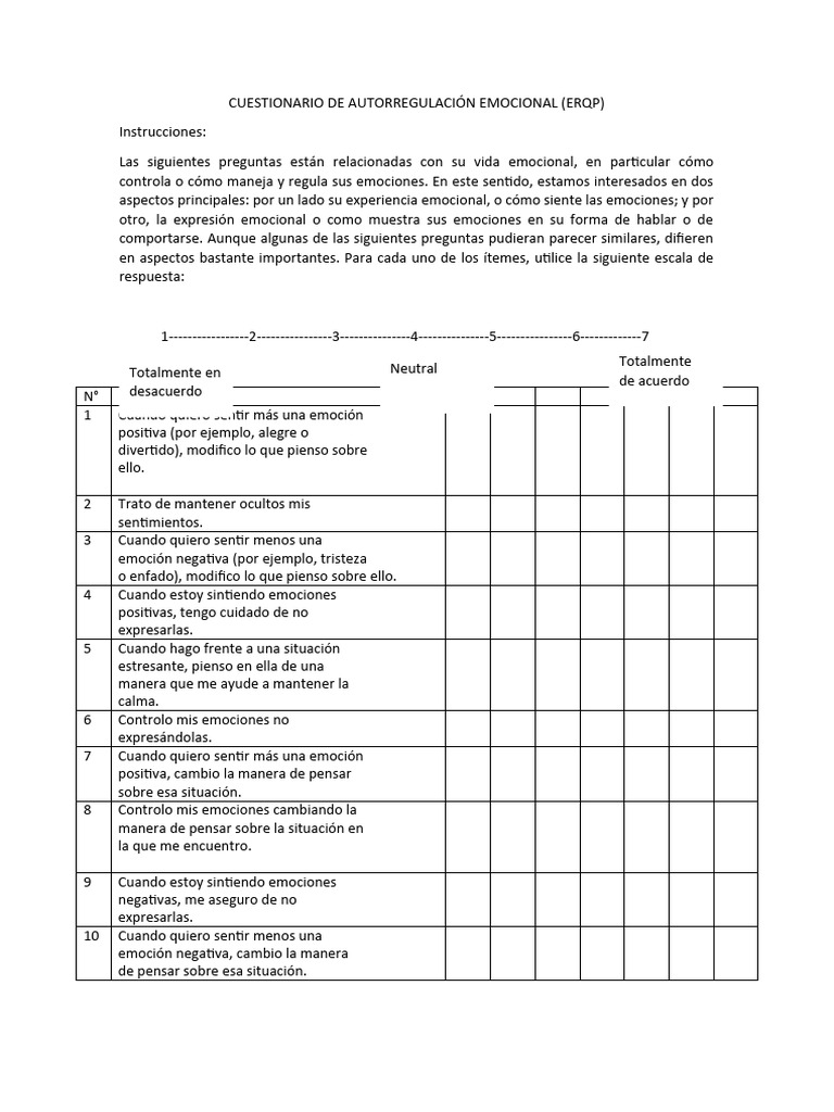 Cuestionario de Autorregulación Emocional | PDF | Crecimiento personal ...