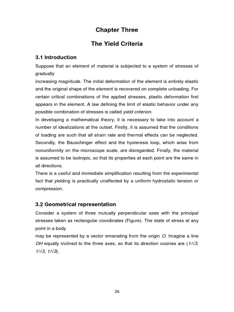 Chapter Three The Yield Criteria | PDF | Deformation (Engineering) | Stress (Mechanics)