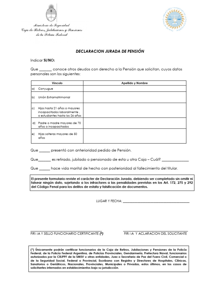 Modelo - Declaracion Jurada de Pension | PDF | Ciencias sociales | Derecho