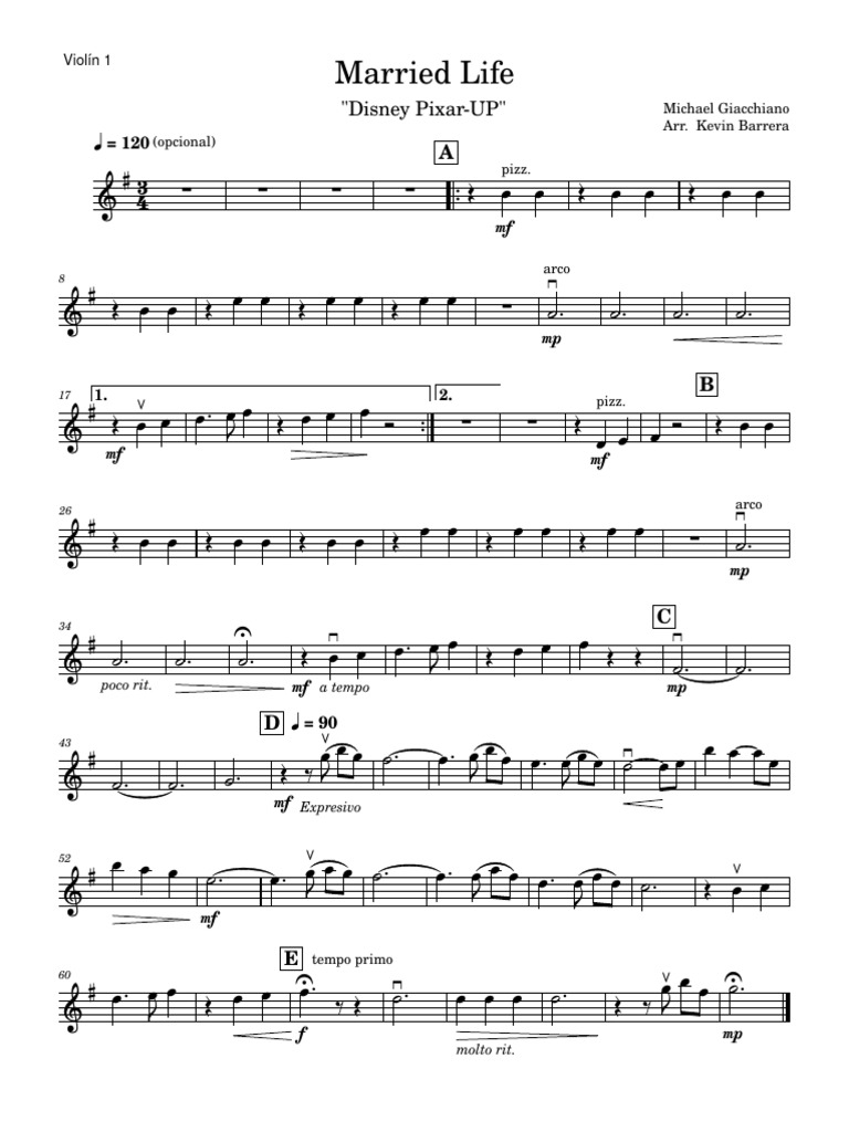 Married Life_Violín 1 | PDF | Musical Notation | Musical Compositions