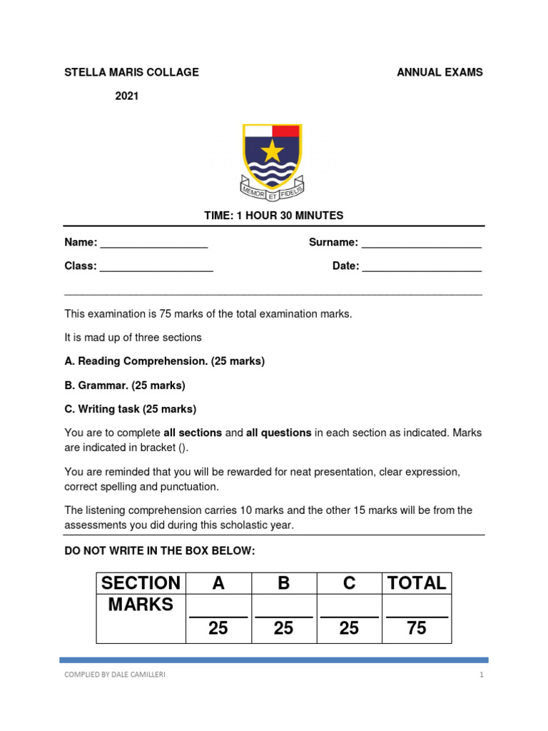 2021 Annual Exam G8 | PDF