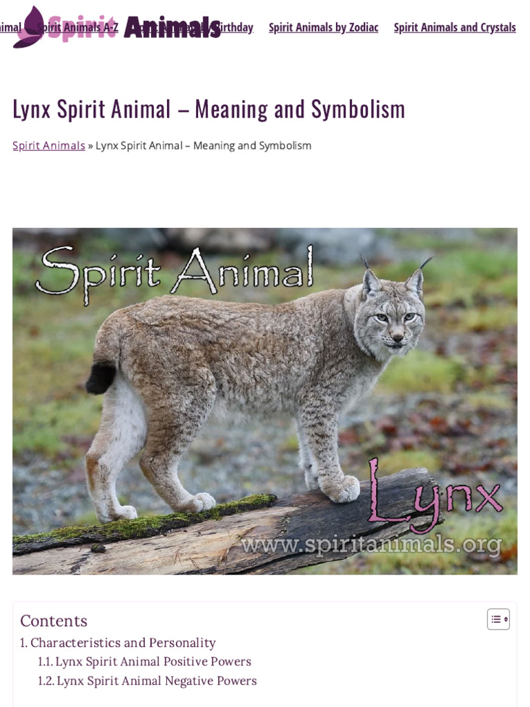 Lynx Spirit Animal - Meaning and Symbolism - Spirit Animals | PDF ...