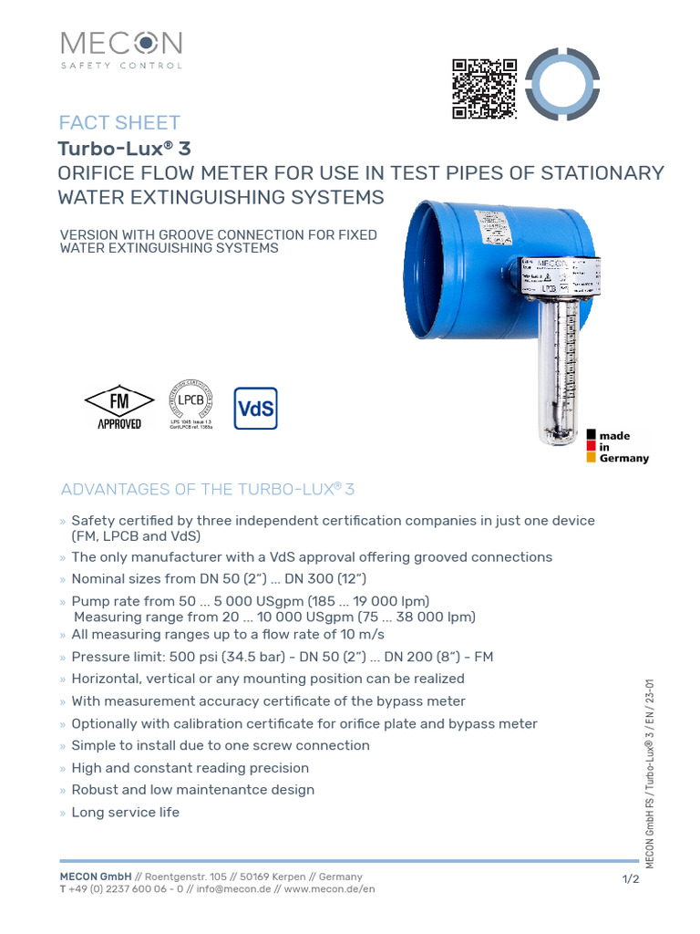 Turbo Lux 3 Fact Sheet en | PDF | Flow Measurement | Manufactured Goods