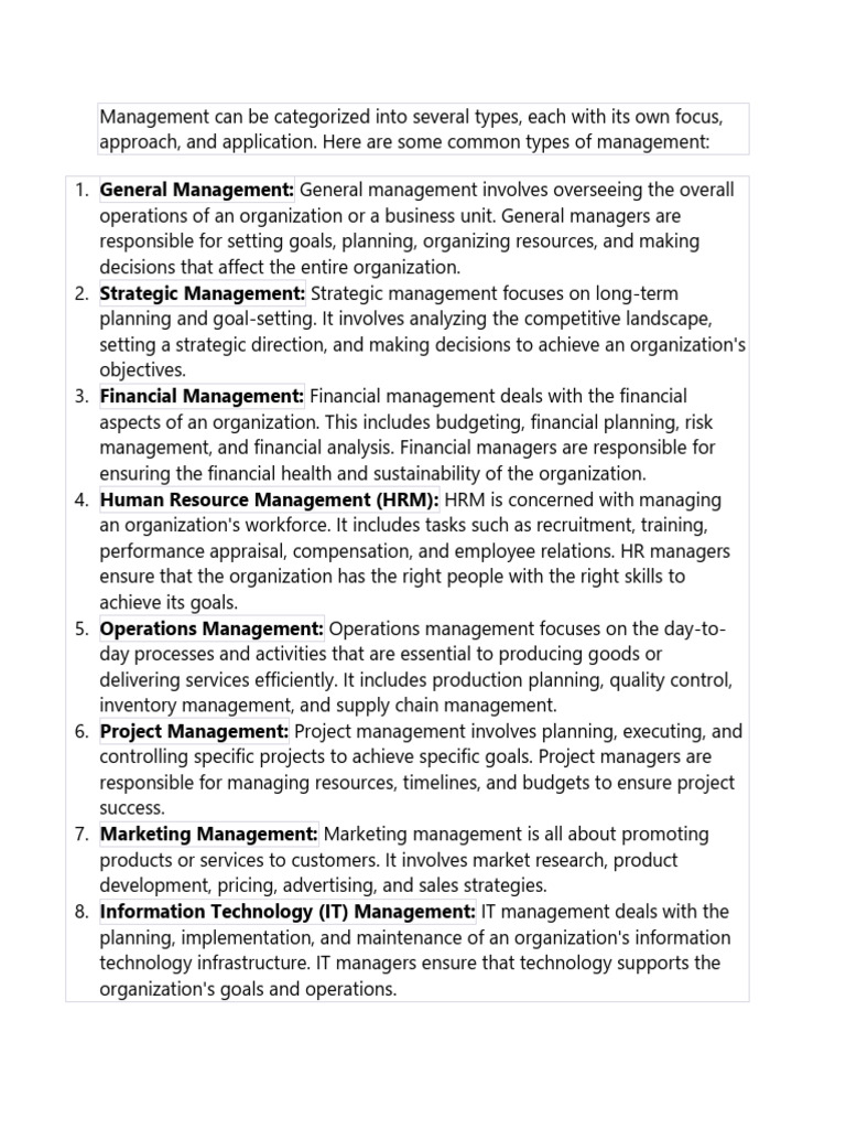 Several Types of Management | PDF | Risk Management | Human Resource ...