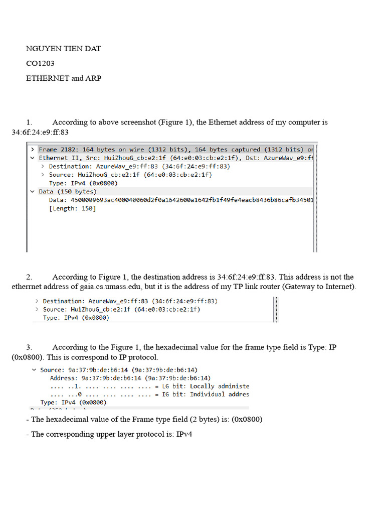 Ethernet and ARP - NGUYEN TIEN DAT | PDF | Internet Protocols | Ip Address