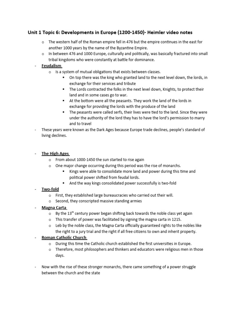Unit 1 Topic 6 - Heimler Video Notes | PDF | Marco Polo | Nobility