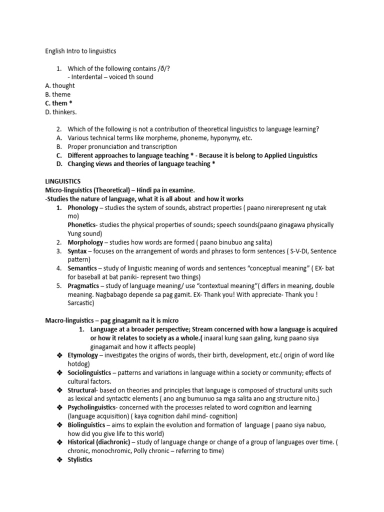 Introduction To Linguistics - Review | PDF | Linguistics | Human ...