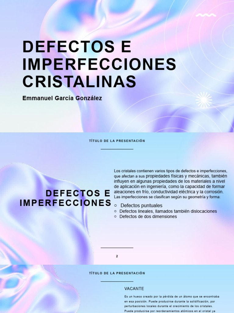 Defectos e Imperfecciones Cristalinas | PDF | Dislocación | Cristal