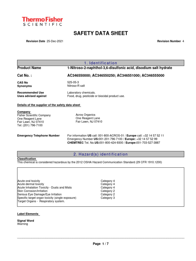 1 Nitroso 2 Naphthol 3 6 500G | Download Free PDF | Toxicity | Firefighting