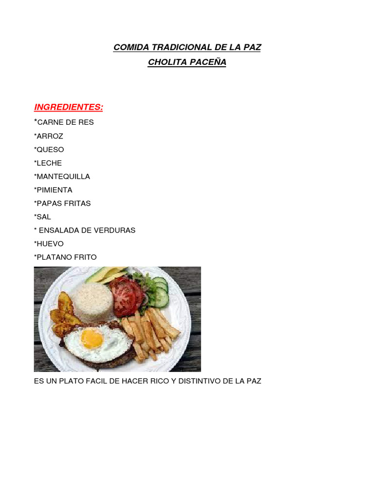 Comida Tradicional: Cholita Paceña | PDF