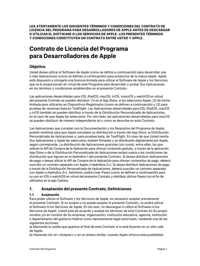 Apple Developer Program License Agreement 20230828 Spanish | PDF ...