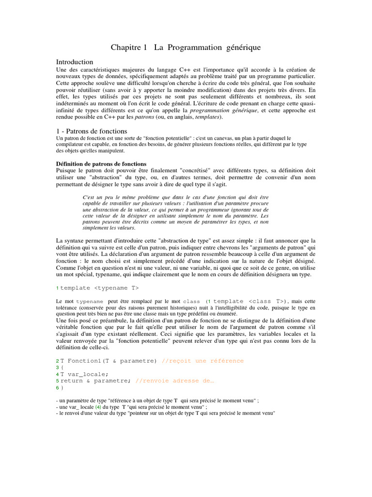 Chapitre 1 La Programmation Générique | PDF | Classe (informatique ...