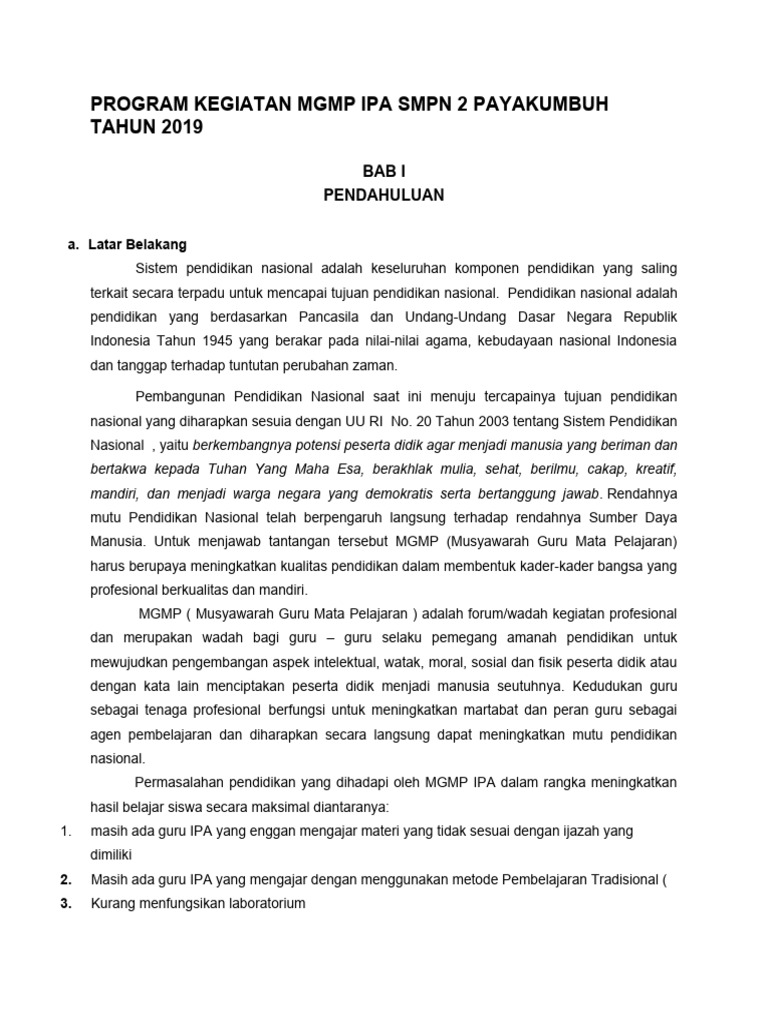 Program Kerja MGMP IPA | PDF