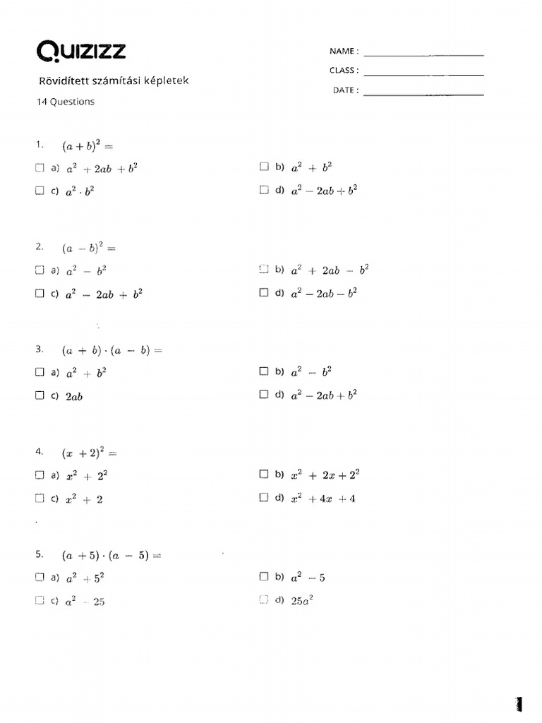 Test_QUIZZ-Formule_de_calcul_prescurtat-Lb_maghiara | PDF
