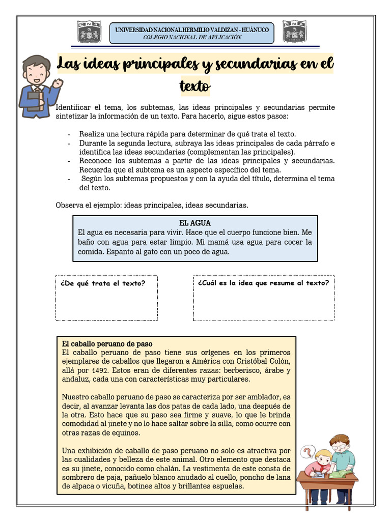 Ficha - Las Ideas Principales y Secundarias en El Texto | PDF ...