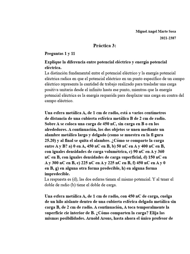 Práctica 3 - Potencial Eléctrico | PDF | Energía potencial | Electrón