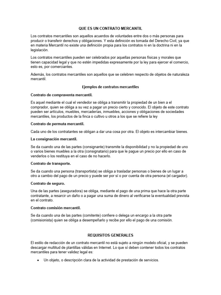 Contratos Mercantiles: Definición y Tipos | PDF | Instrumento negociable | Economias