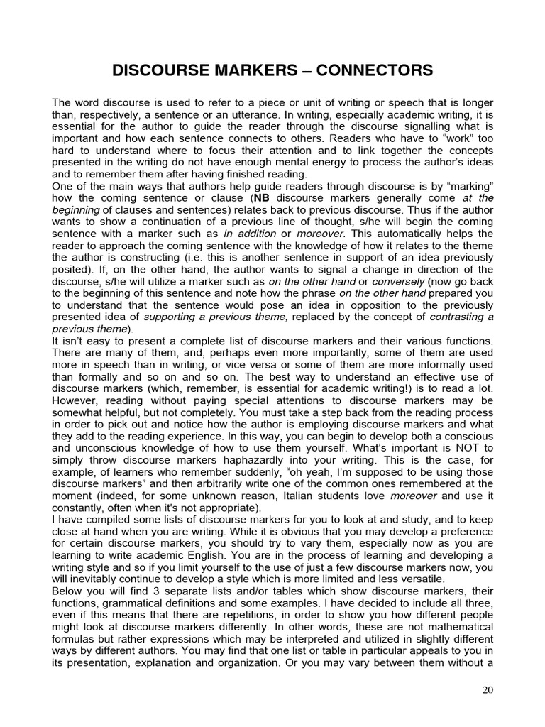 Academic Writing: Discourse Markers | PDF | Sentence (Linguistics ...