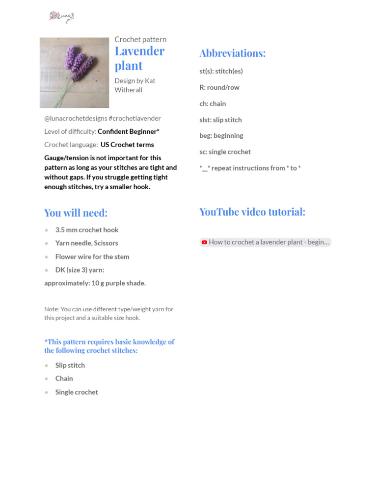 Crochet Pattern - Lavender Plant - LCD | PDF | Crochet | Textile Arts