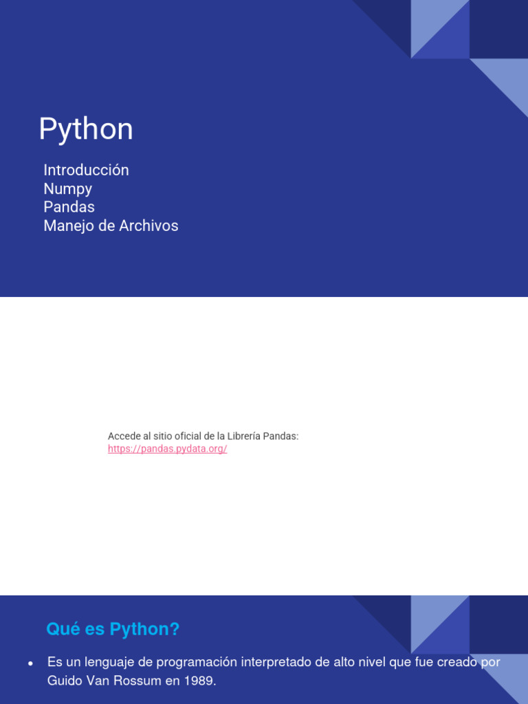 1.intro Python Pandas | PDF | Python (lenguaje de programación) | Lenguaje de programación