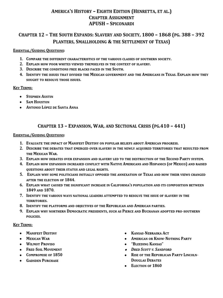 APUSH - Chapter 13 HW Henretta | PDF | Mexican–American War | Texas