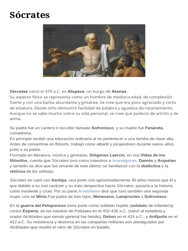 Sócrates nació el 470 a.C. en Alopece, un burgo de Atenas. Su aspecto ...