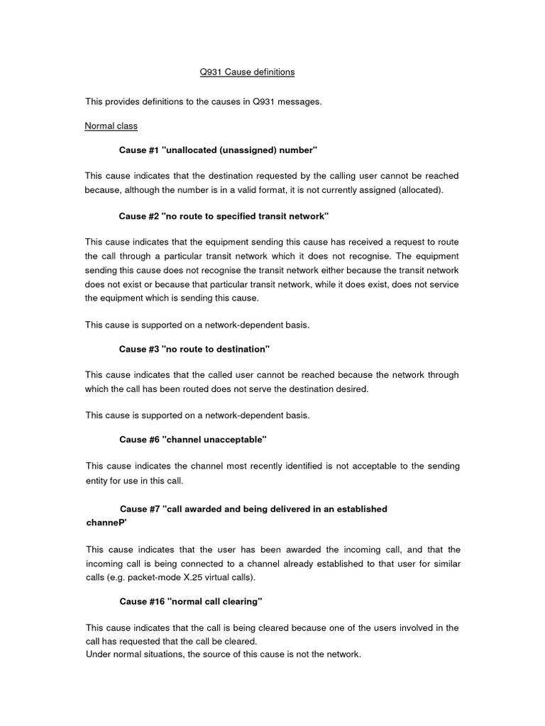 Q931 Cause Code Definitions | PDF | Computer Network | Information