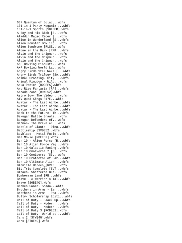 Lista de Juegos Wbfs Wii | PDF