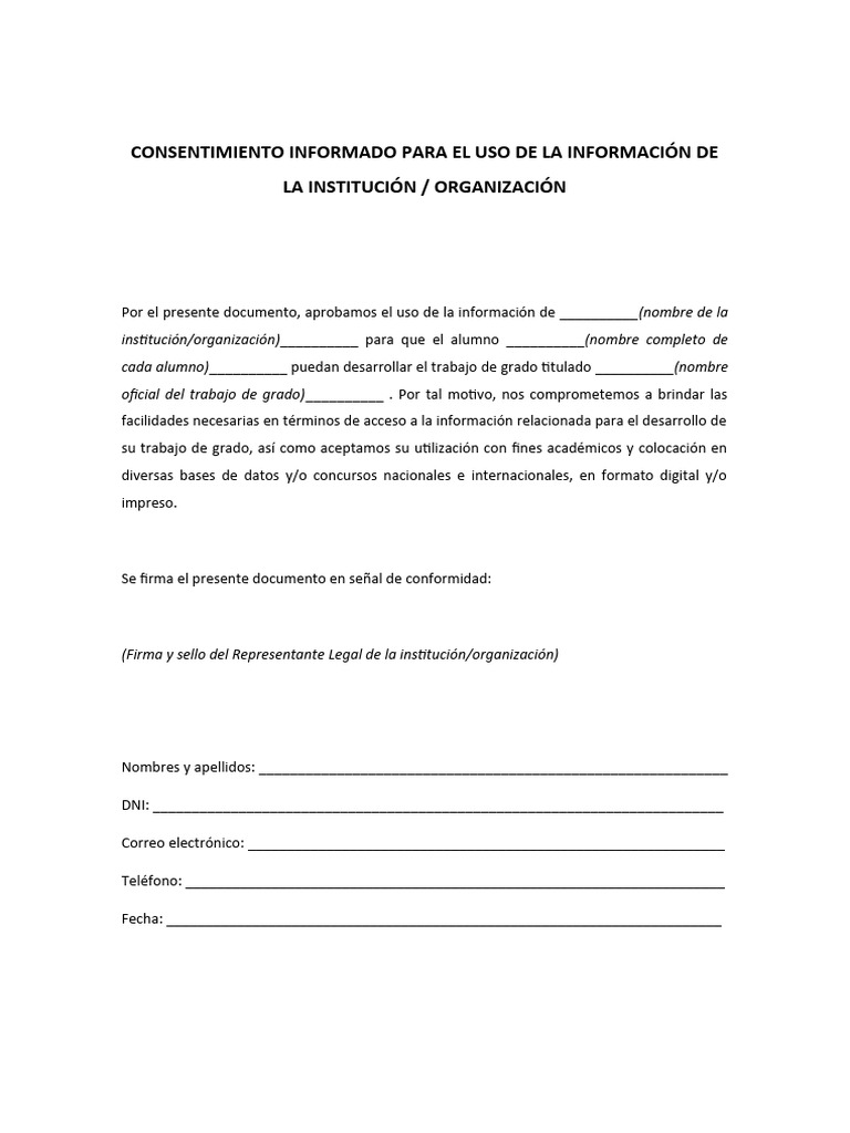 Consentimiento Informado para El Uso de La Información de La ...