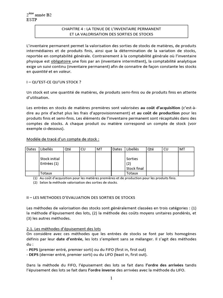 Valorisation des Stocks et Inventaire Permanent | PDF | Inventaire ...
