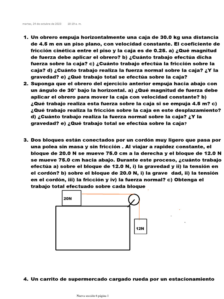 Tarea de Trabajo y Energia | PDF | Fricción | Fuerza