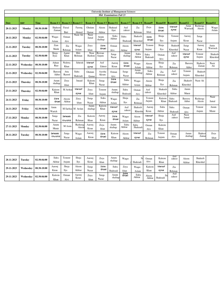 Duty Roster Fall 2023 | PDF