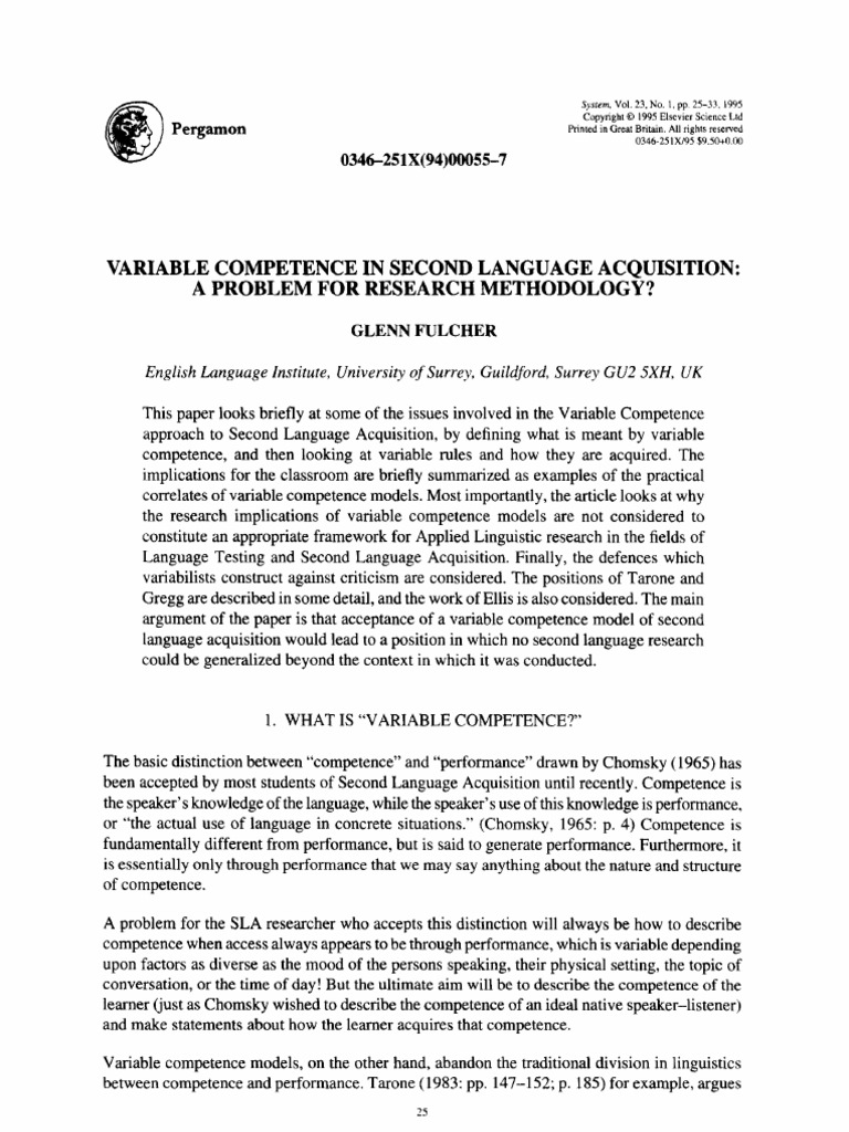 Variable Competence | PDF | Second Language Acquisition | Language ...