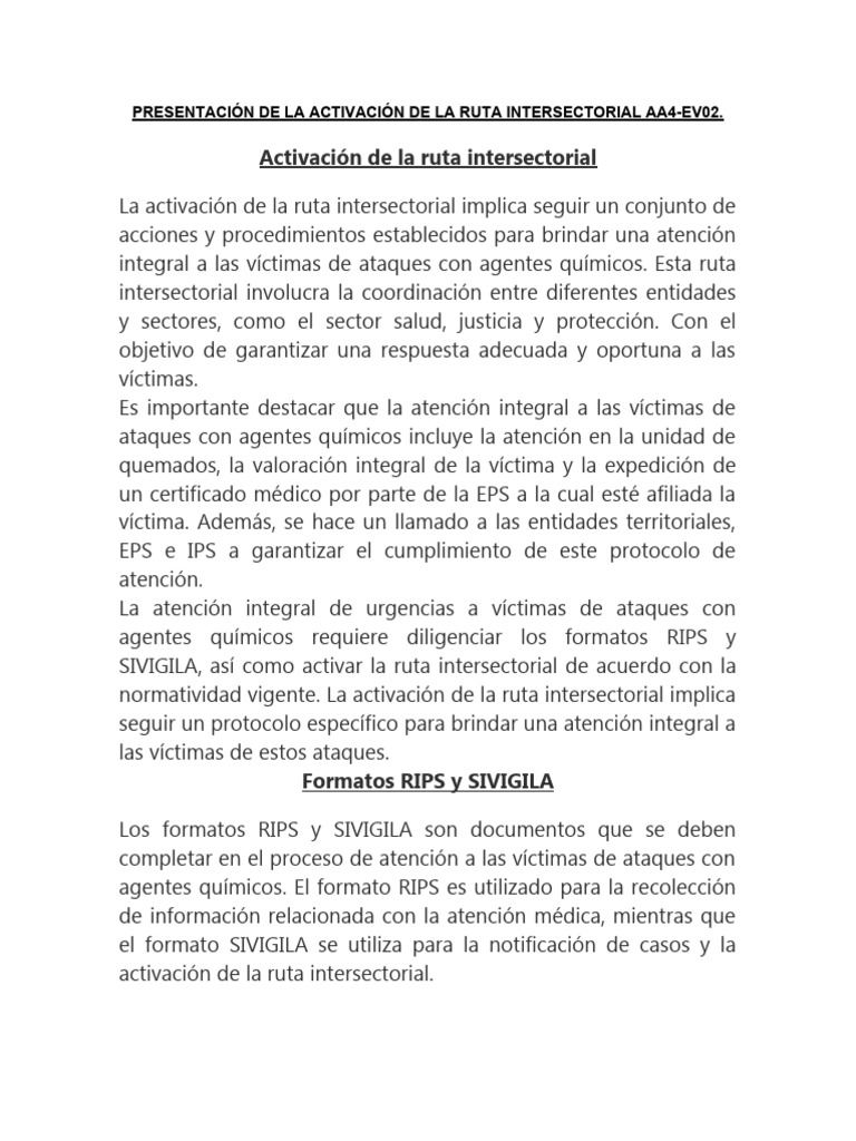 Presentación de La Activación de La Ruta Intersectorial AA4-EV02. | PDF