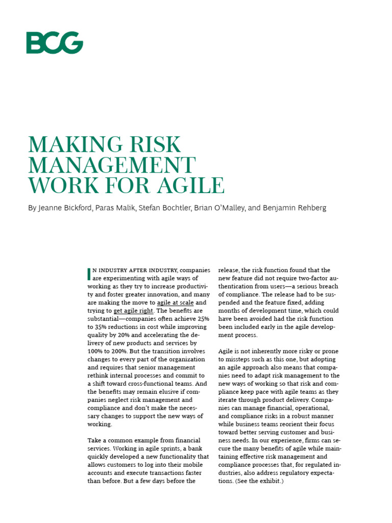 Bcg Making Risk Management Work For Agile July 2019 Tcm9 225427 Pdf