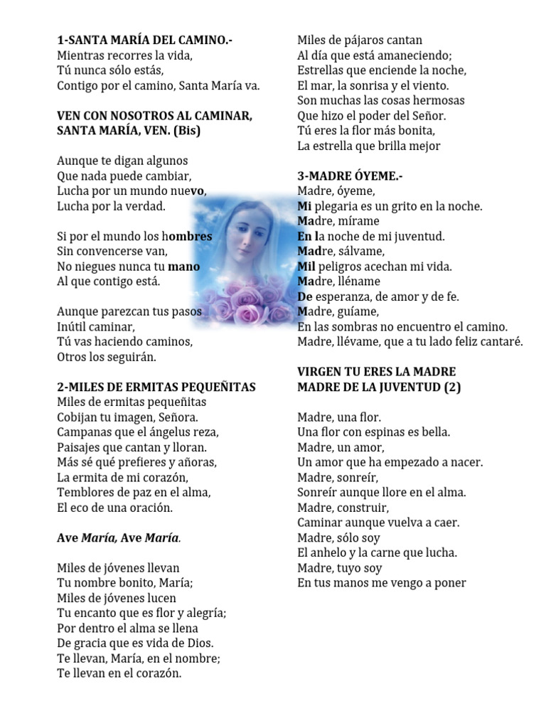 Cantos A La Virgen | PDF | María, madre de Jesús | Oración